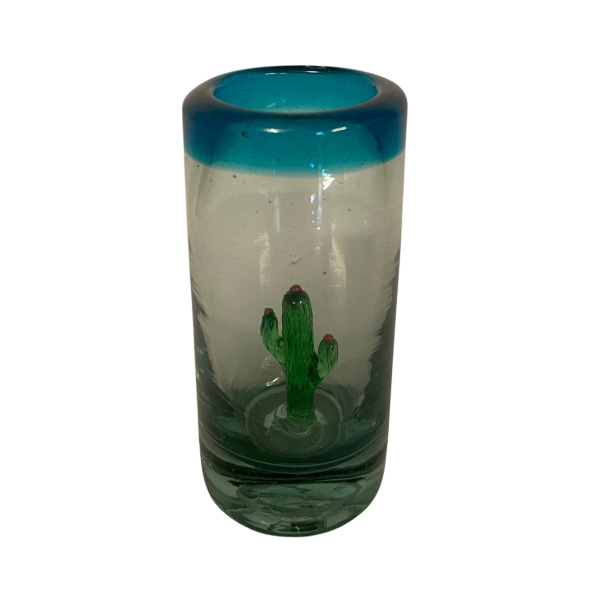 Shot Tequilero Vidrio Soplado Cactus Borde Turquesa (Pieza) – El Maíz ...